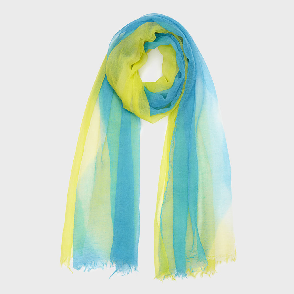 Turquoise & Yellow Cashmere Drake Scarf by Fischer Karlsson | DARA Artisans